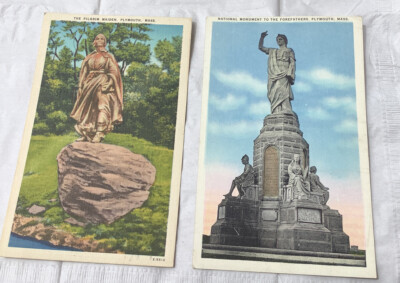 2 Monument Plymouth Massachusetts Mass MA Postcard Pilgrim Maiden ...