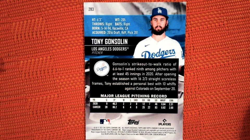 2021 Stadium Club #283 Tony Gonsolin Red Foil | eBay