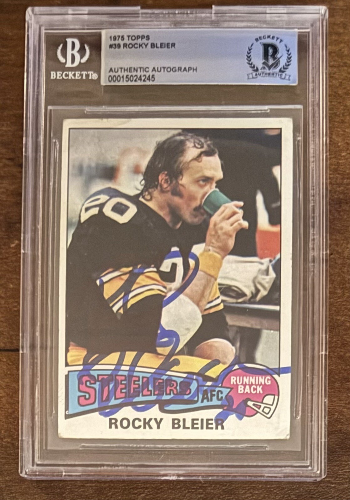 ROCKY BLEIER 1975 TOPPS ROOKIE SIGNED AUTOGRAPHED CARD BECKETT BAS ...