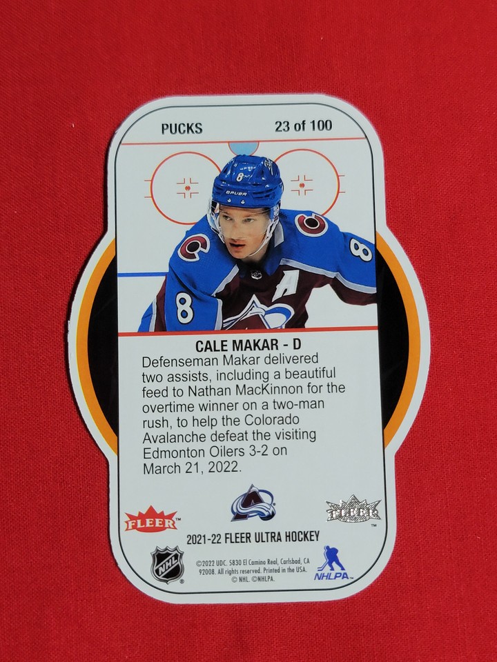 2021-22 UD Fleer Ultra Cale Makar Pucks Die-Cut Exclusive Insert #23 of ...