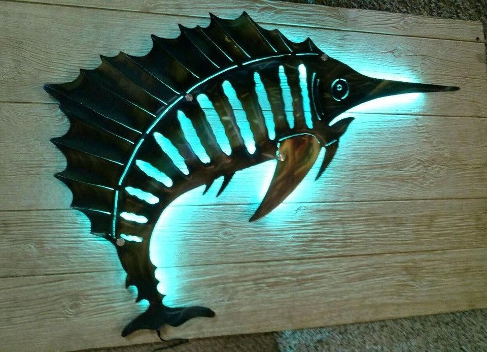 Metal art Hand Painted 48" Sailfish Salt Water Fish Wall art Mount ...
