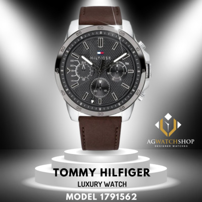 Tommy Hilfiger Herren Quarz Lederband graues Zifferblatt 48 mm Uhr ...