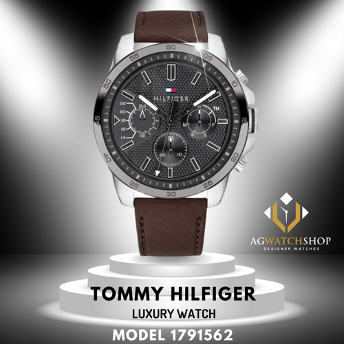 Tommy Hilfiger Herren Quarz Lederband graues Zifferblatt 48 mm Uhr ...