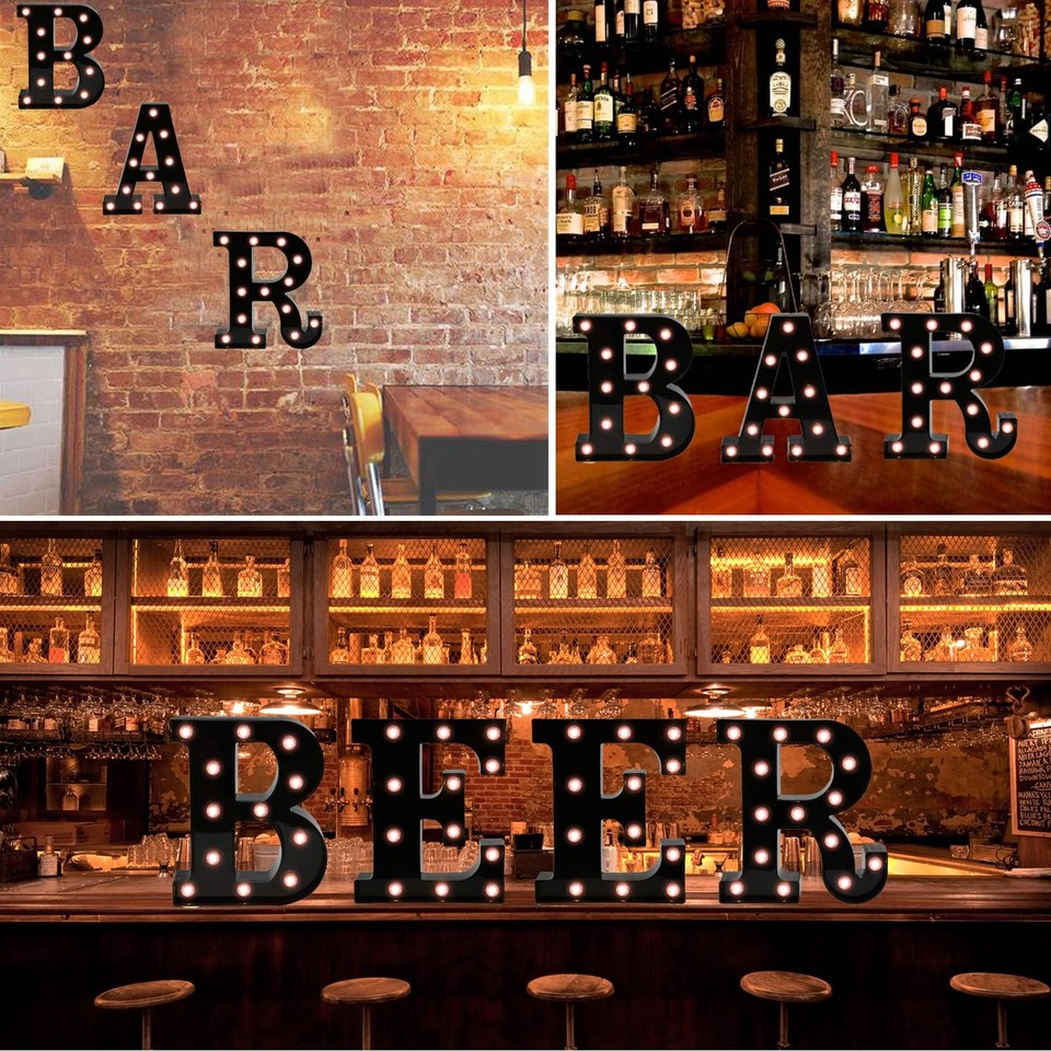 Black Bar Sign, Marquee Light Up Letters LED Marquee Number Lights Sign ...