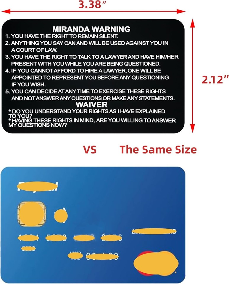 Miranda Warning Card - Miranda Rights Card Metal - Engraved Standard ...