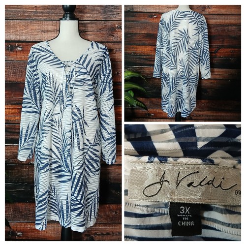 J Valdi Plus Size 3X Lace Front Tunic Top Swim Cover Sheer 3/4 Sleeve ...