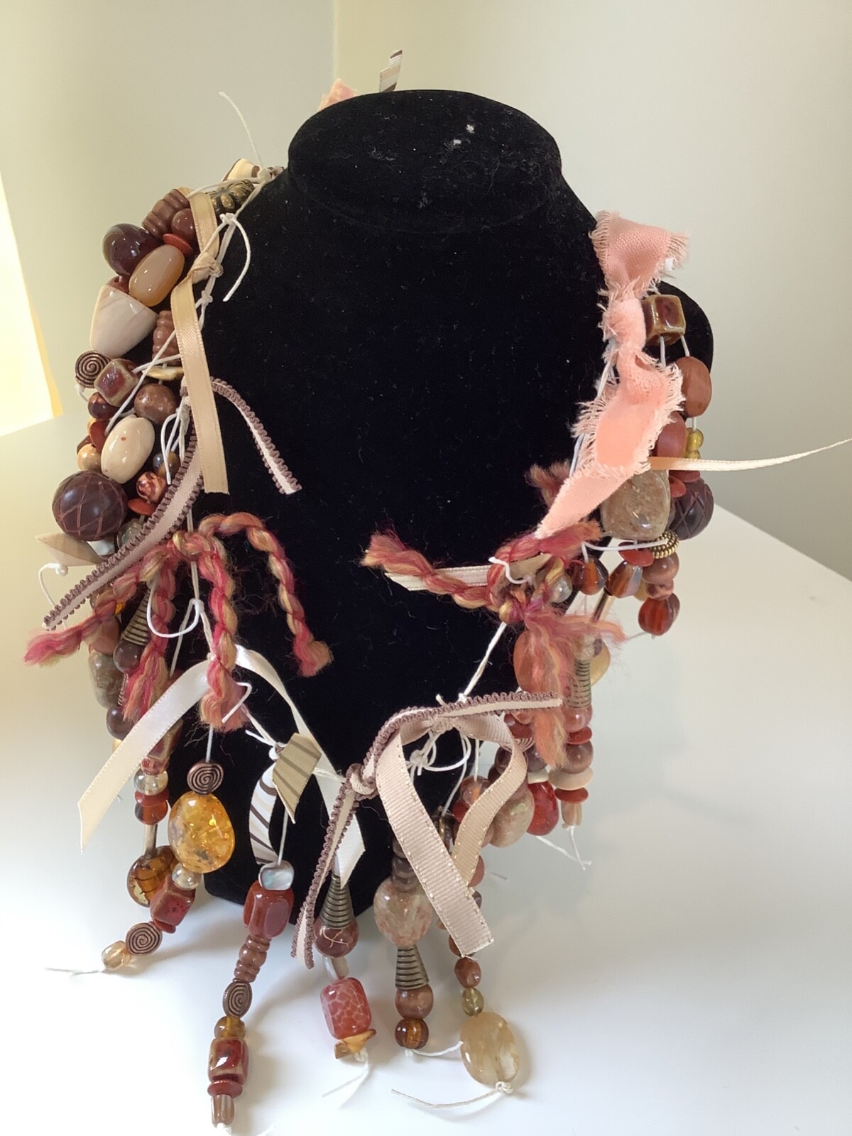 Handmade Statement Necklace. Beads, ribbons, & twine make a stunning ...