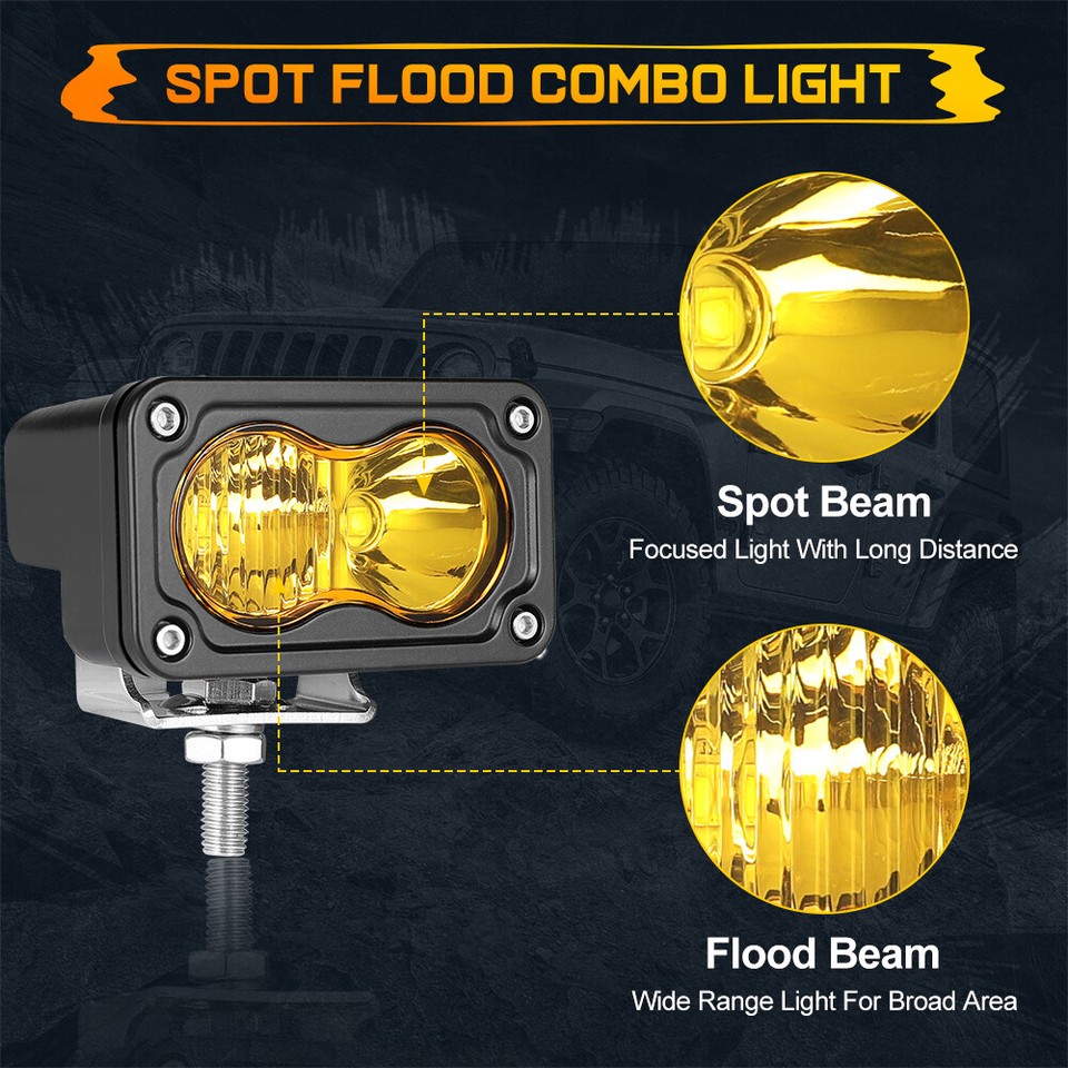 2X 3inch LED Cube Pods Work Light Bar Spot Driving Fog Amber White Lamp ...
