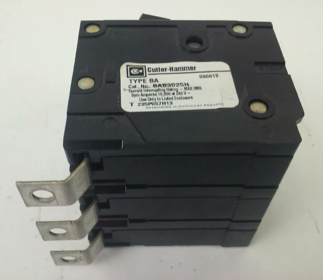 CUTLER HAMMER BAB3025H CIRCUIT BREAKER 3P 240VAC 25A TYPE BA- MISSING ...