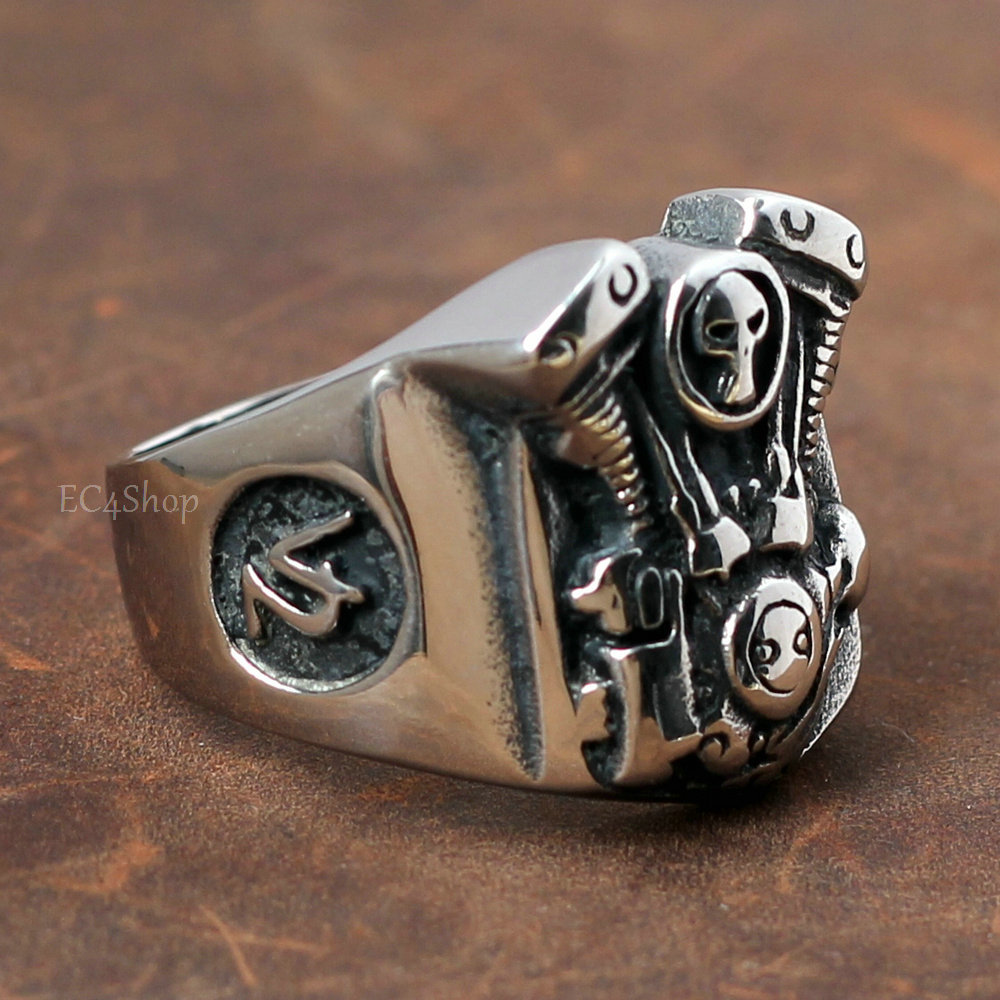 Men's Motorcycle V2 V-twin Engine Skull Motorbike Club 316L Stainless ...