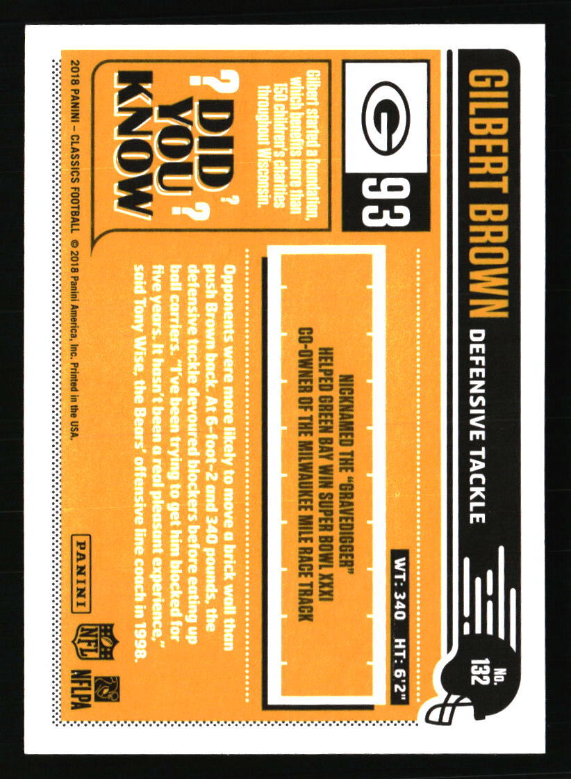 2018 Panini Classics - Legends #132 Gilbert Brown for sale online | eBay