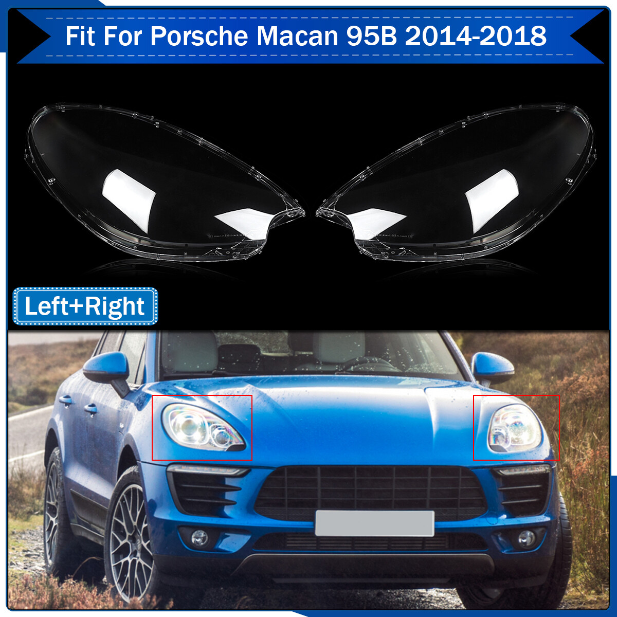 A Pair Front Headlight Lens Housing Replace Covers For Porsche Macan ...