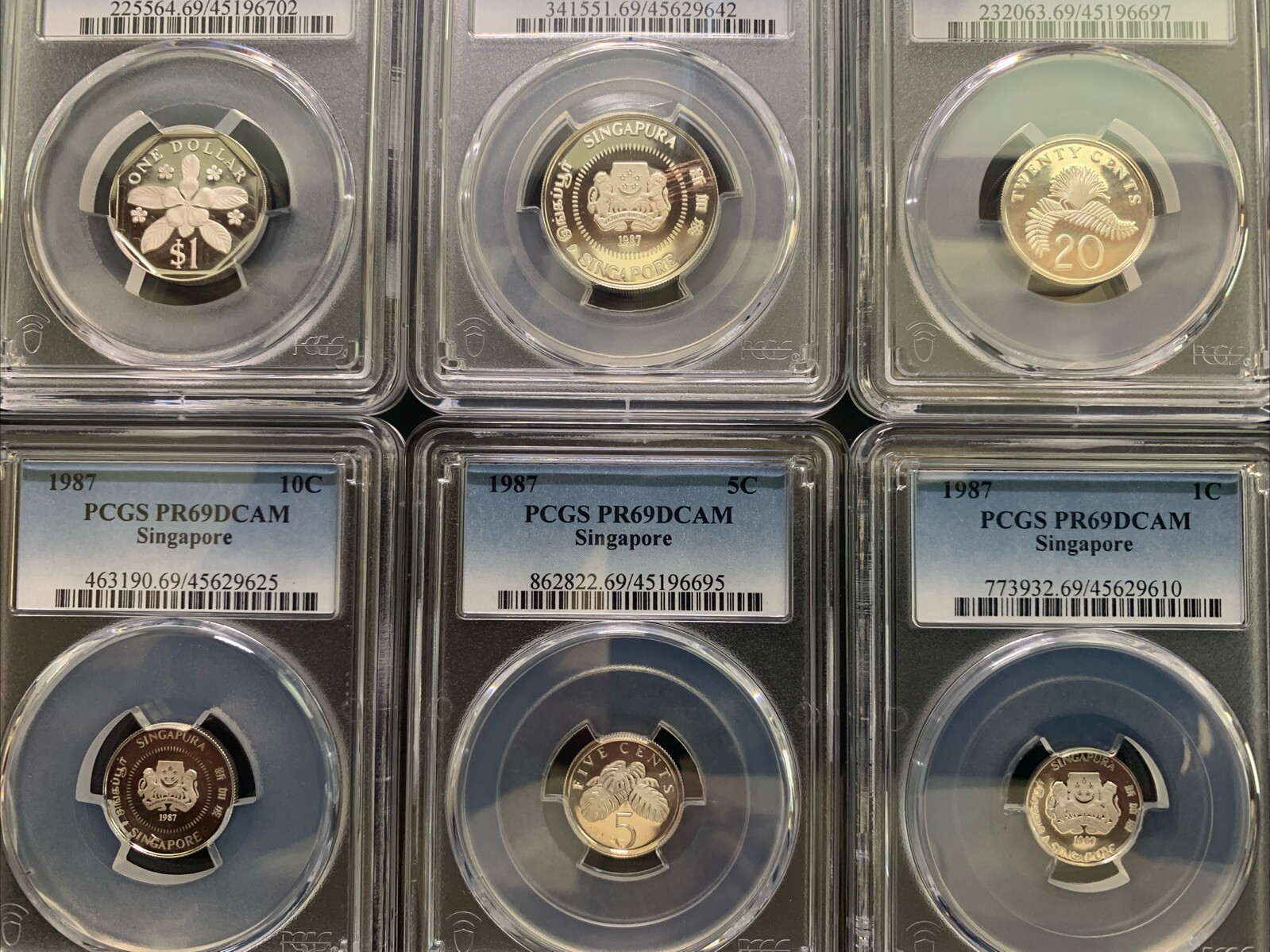 Singapore 1987 Prf Set / PCGS PR69DCAM / Very Nice Set of Six Silver ...