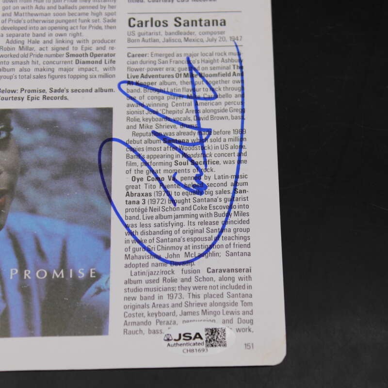 Carlos Santana Signed Page Rock & Roll Encyclopedia Autograph JSA COA ...