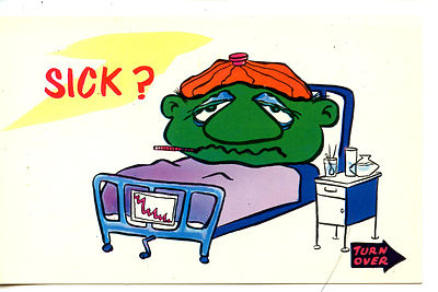 Sick Green Man Ill in Bed-Humor Comic Greeting Get Well Vintage ...