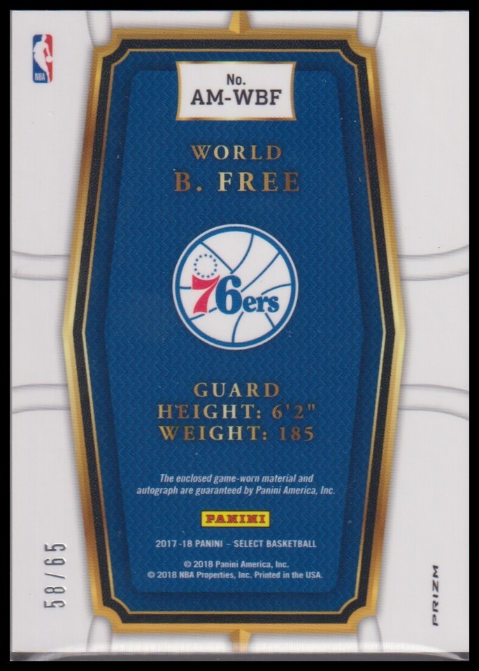 2017 Panini Select World B. Free Autographed Memorabilia Purple /65 #AM ...