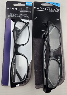 Magnivision by Foster Grant Reading Glasses +2.00 Black Frames Brandon ...