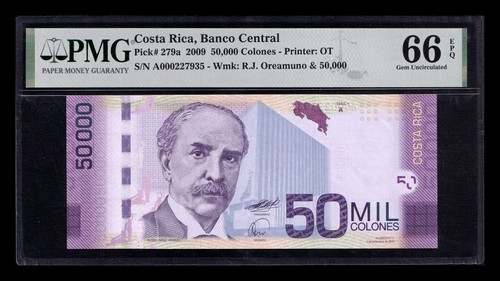 Costa Rica 50000 Colones 2009 Pick 279a PMG 66 EPQ Sc Unc | eBay