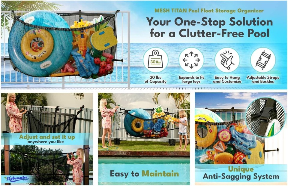 Heavy Duty Pool Storage Bag Black Mesh Organizer for Floats Toys w ...