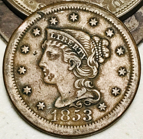 1853 Large Cent Matron Braided Hair 1C Ungraded US Copper Coin CC25195 ...