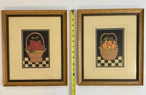 Vintage Kitchen Wall Art Checkered Pattern Fruit Baskets Set Of 2 ...