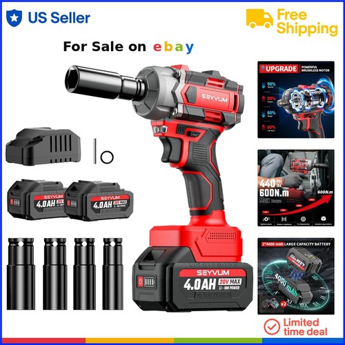 Cordless Impact Wrench 20V Power 440Ft-lbs Torque with Impact Sockets ...