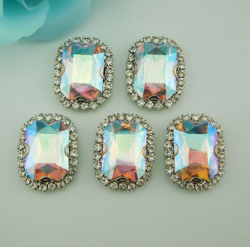 Diamond rim Rectangle Glitter Rhinestones Crystal Glass Sew on Strass ...
