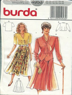 Vintage Burda Sewing Pattern 4953 Misses Tops and Skirt Sizes: 10-12-14 ...