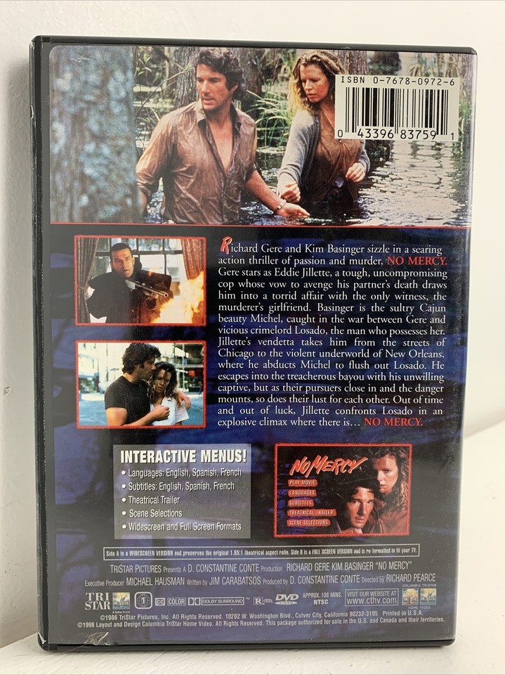 No Mercy DVD 1986 Richard Gere, Kim Basinger Crime Drama 1998 Edition ...
