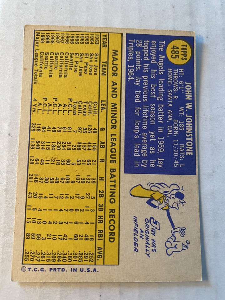 1970 Topps Jay Johnstone #485 California Angels | eBay