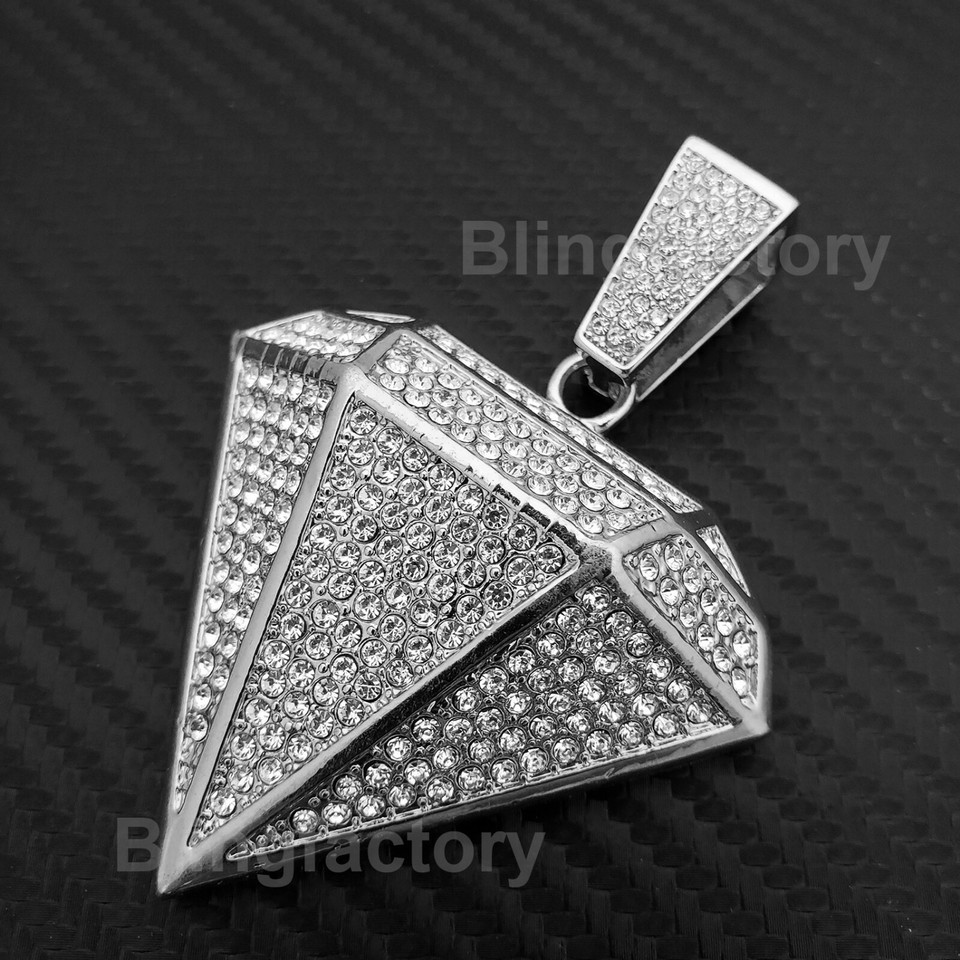 Silver Plated Alloy Iced Diamond Shape & 18" Cubic Zirconia Cuban Chain ...