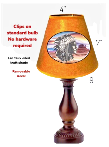 Rustic Western Native American Indian Chief Lamp Shade, Clips On Bulb ...
