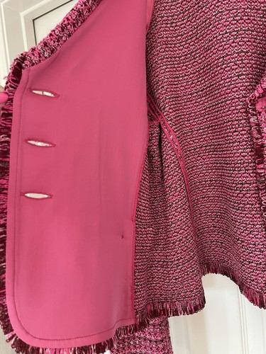St. John Pink Multi-Color Metallic Threaded Tweed Woven Jacket Size 14 ...