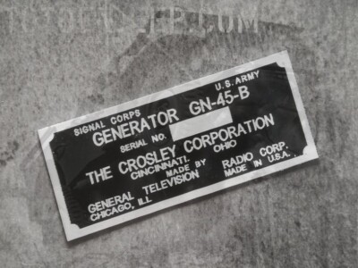 label plaque plaquette GENERATOR GENERATRICE GN45B2 .. RADIO US WW2 ...
