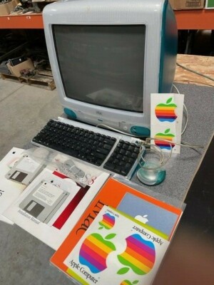 Vintage 1998 iMac Computer M4984 Teal Keyboard Mouse Microphone ...