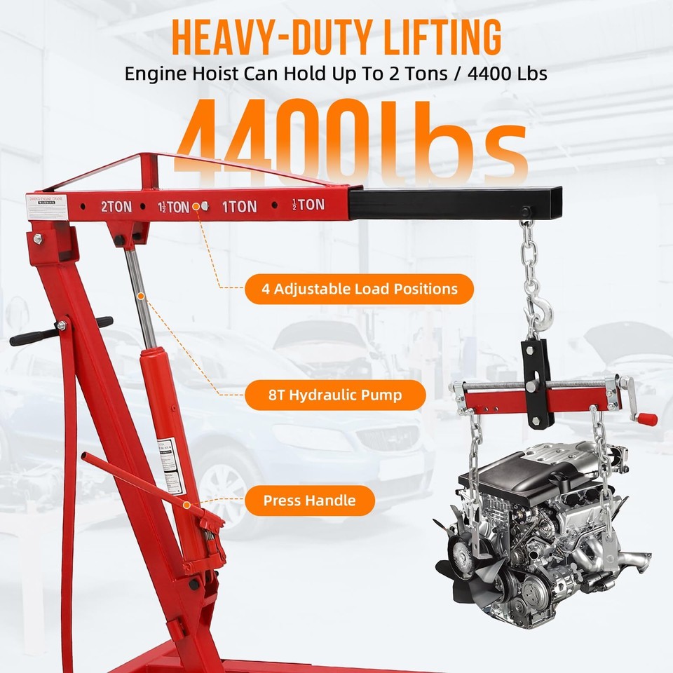 2 Ton Engine Hoist Folding Cherry Picker Engine Lift Hydraulic Shop ...
