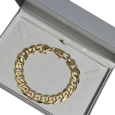 Mens 12mm Curb Bracelet 9ct Gold XP, 9inches Length, Classic Curb XXL ...