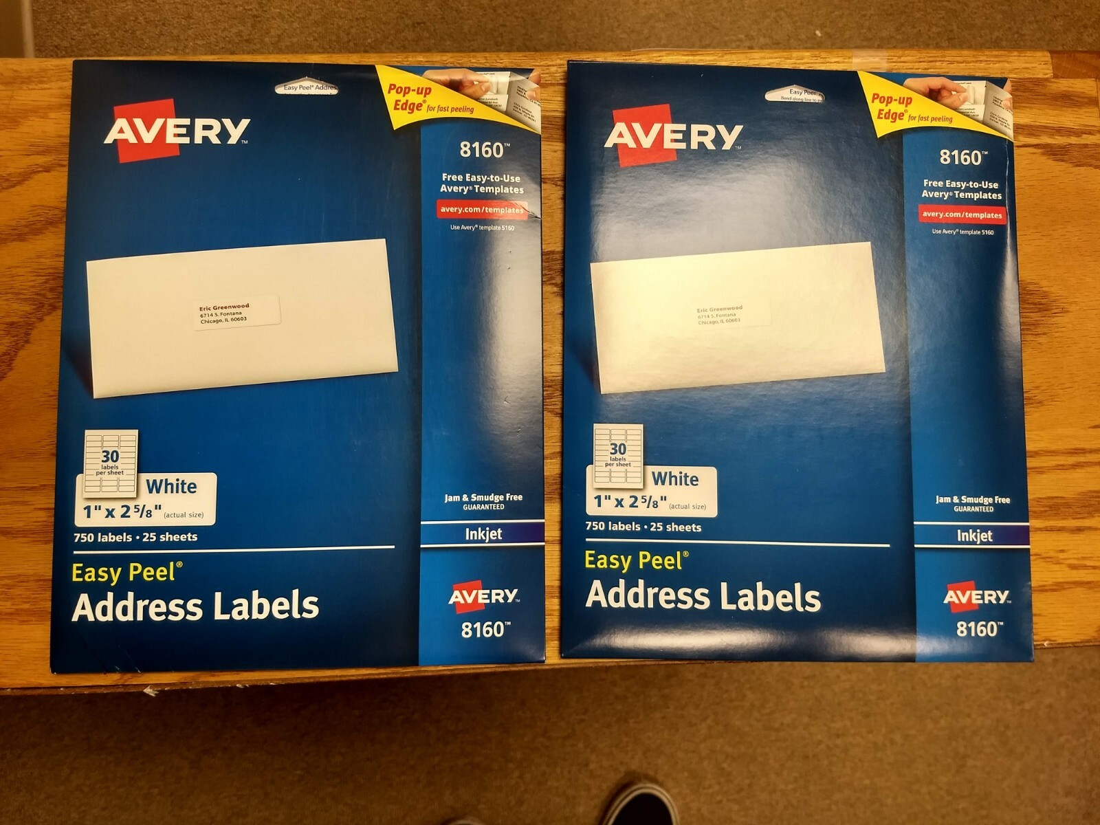 New (2) Lot Avery 8160 White Address Labels 1" x 2 5/8" 750 labels per ...