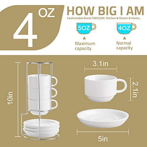 Set of 4 Stackable Cappuccino Espresso Cups and Saucers Set with ...
