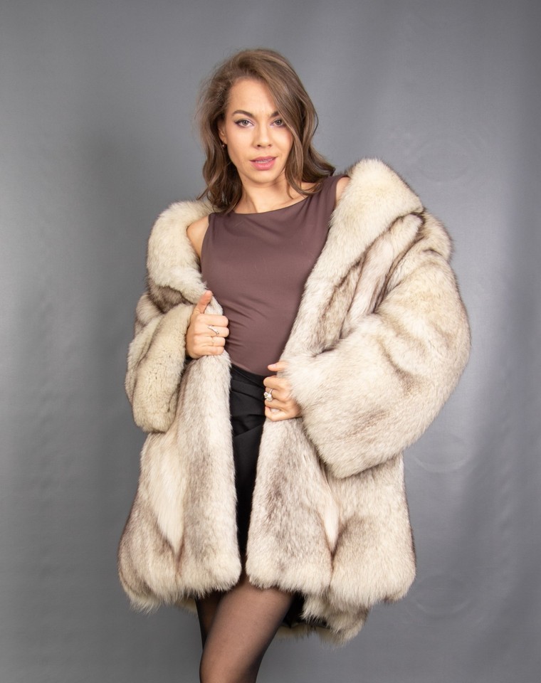 7159 GLAMOROUS REAL BLUE FOX COAT LUXURY FUR JACKET PELZ BEAUTIFUL LOOK ...
