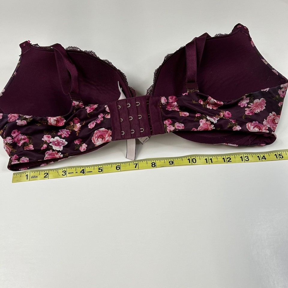 Victorias Secret 38D Pushup Bra Padded Floral Purple Underwire Removed ...