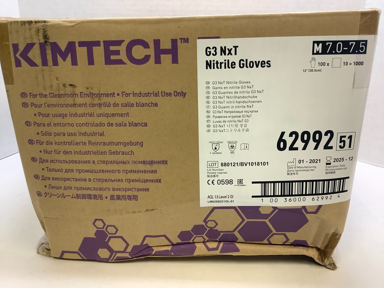 KIMTECH 62992 Pure G3 NXT Nitrile Gloves, Medium, 1000ct, 12/2025, Free ...