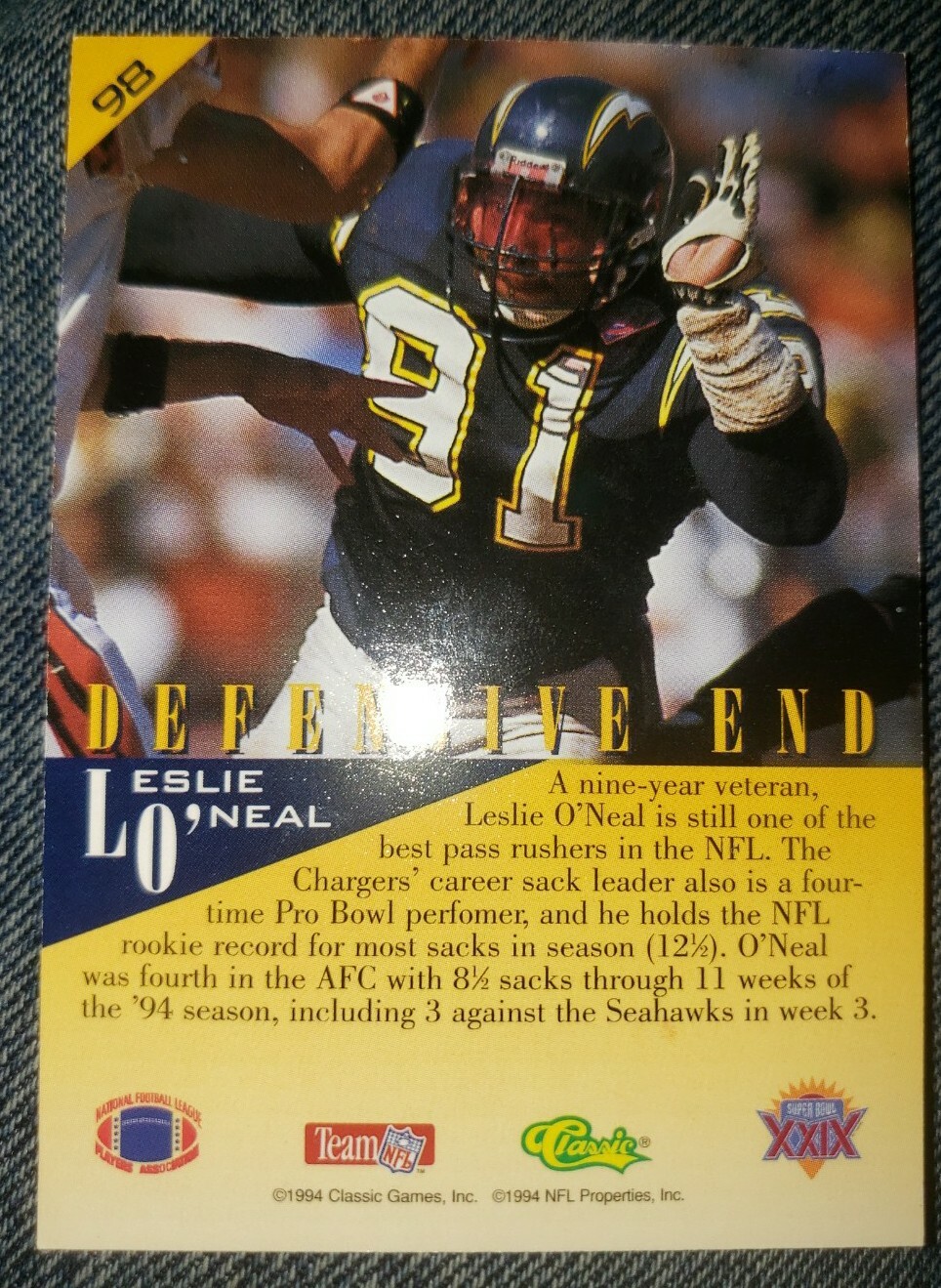 1995 Classic NFL Experience - #98 Leslie O'Neal for sale online | eBay