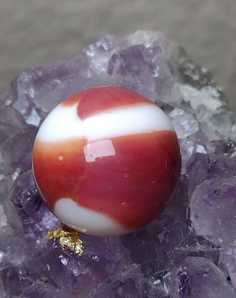 Ruby Red Ribbon Rainbow Patch Marble King Glass Toy Vintage Marble .60 ...