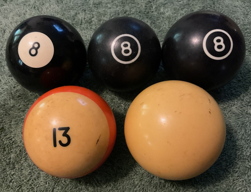 Lot of 5 Assorted Pool Balls - 3 Eight Balls - 1 Thirteen - 1 Cue | eBay