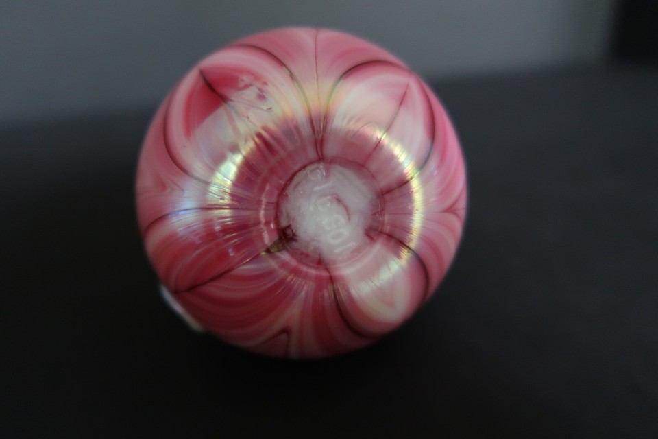 Vintage Gibson Art Glass Pearl Paperweight Carnival Pink Swirl Design ...
