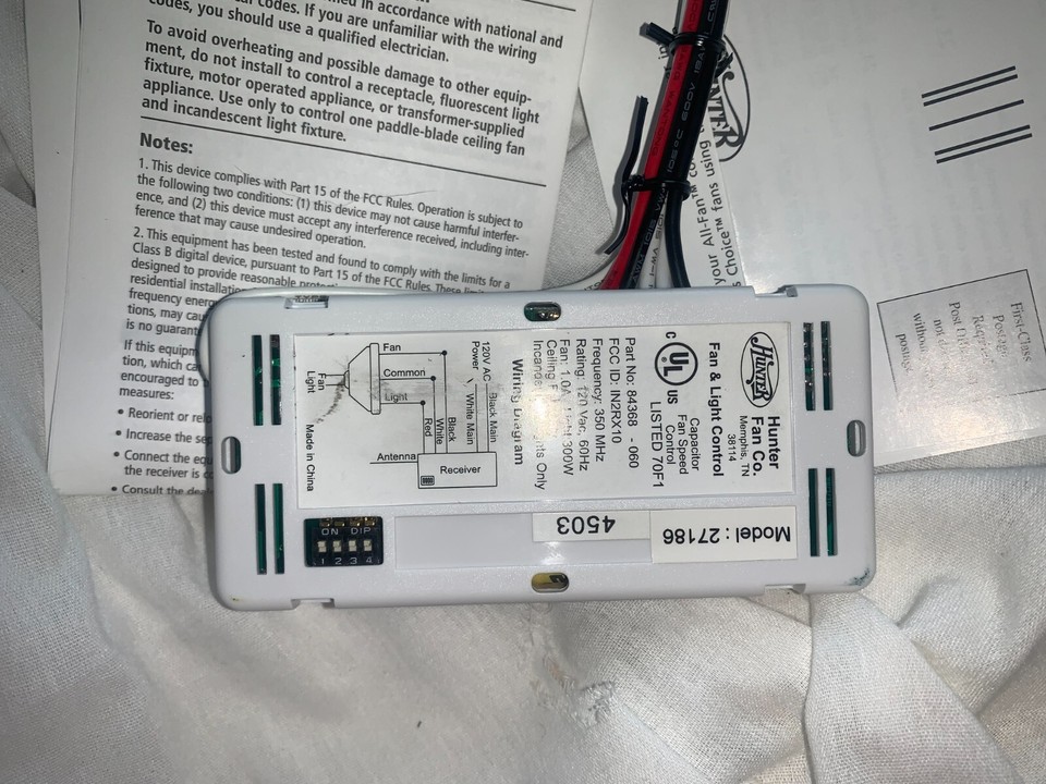 NEW Open Package Hunter 27186 Receiver Unit Control All Fan Ceiling ...