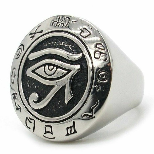 Mens Egyptian Evil Eye of Horus Ra Ring Silver Stainless Steel Size 7 ...