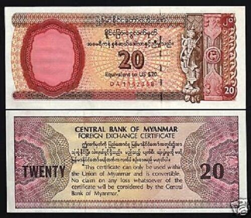 Myanmar 20 DOLLARS P-FX4 1993 Rare UNC FEC FOREX EXCHANGE BURMA World ...