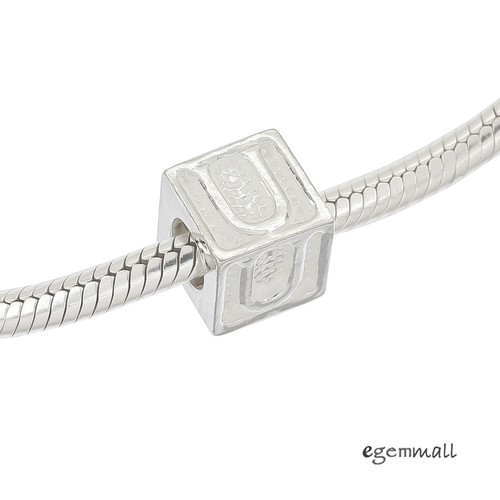 1 Sterling Silver Alphabet Initial Letter Cube Charm Bead Fit European ...